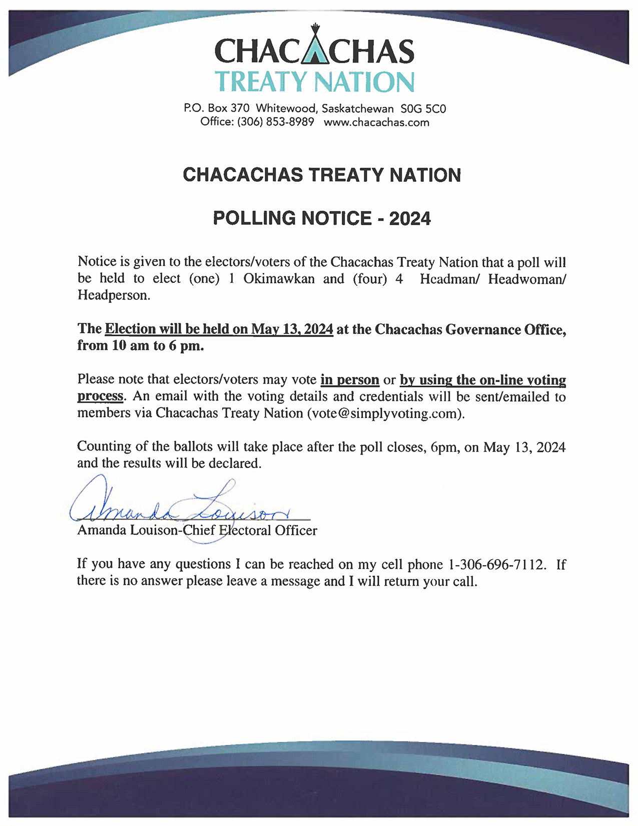 Polling Notice 2024 - Chacachas Treaty Nation