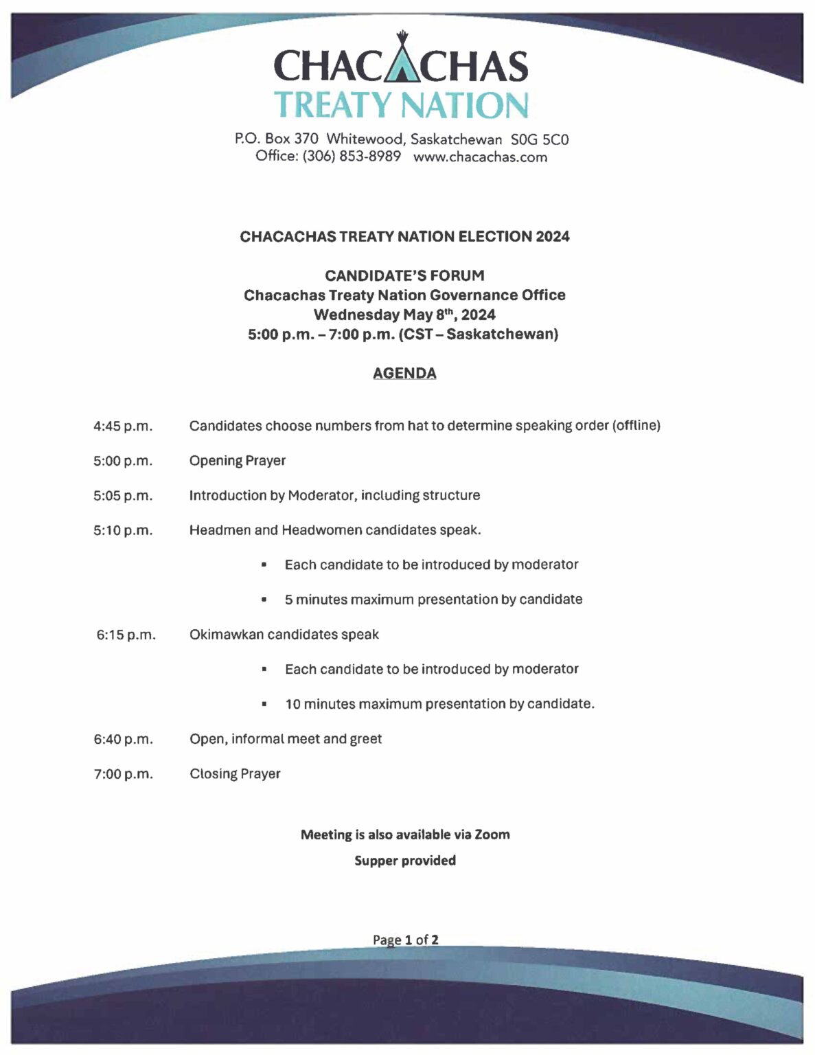 Notice – Candidates Forum May 8 2024 - Chacachas Treaty Nation