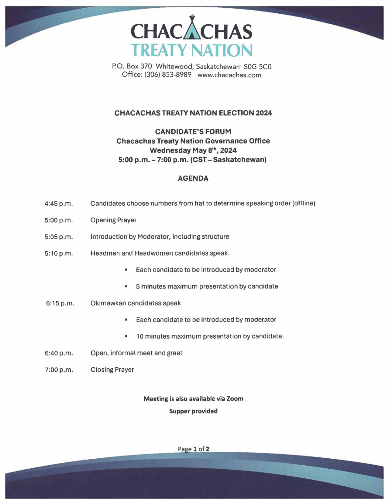 Notice – Candidates Forum May 8 2024 - Chacachas Treaty Nation